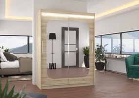 ADRK Furniture Posuvná skříň se zrcadlem a LED osvětlením CLEVER 150 ADRK-SW-KAR-S-WL-150