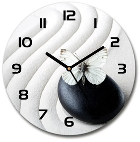 Wallmuralia Skleněné hodiny kulaté Kámen zen a motýl fi 30 cm