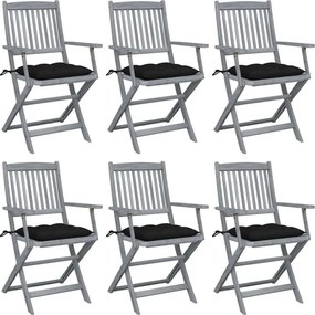 vidaXL Skládací zahradní židle s poduškami 6 ks masivní akáciové dřevo [3065431] Barva: Černá