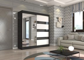 ADRK Furniture Posuvná skříň se zrcadlem a lacobelem TOURA 200 SW-TOU-B+W+BL-200+A541