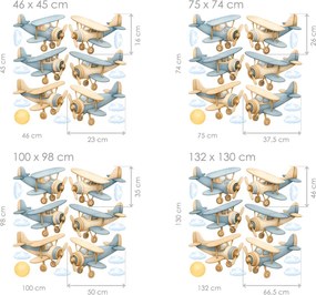 Letadla dvouplošníky textilní přelepovací samolepky na zeď arch 46 x 45 cm