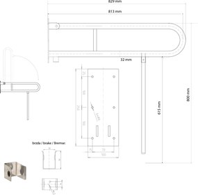 Sapho HANDICAP madlo sklopné s opěrnou nohou 813 mm bílá XH523W