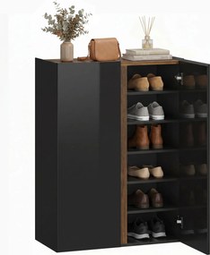 Skříňka na boty HOMCOM s bezpečným dovíráním (soft‑close), 6 polic, až 18 párů, bezúchytová, vysoce lesklá černá | Aosom