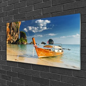 Obraz na skle Loďka Moře Krajina 125x50 cm