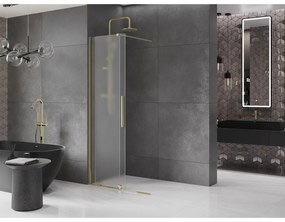 Mexen Velar, sprchová zástěna s posuvnými dveřmi Walk-in 90 x 200 cm, 8mm sklo námraza, zlatá lesklá, 871-090-000-33-50