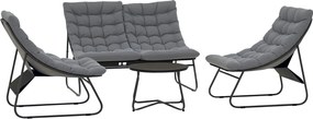 Sada zahradního nábytku Outsunny pro 4 osoby, weatherproof sedací souprava na balkon s dvoumístnou pohovkou, křeslem a stolečkem, venkovní sezení, kov