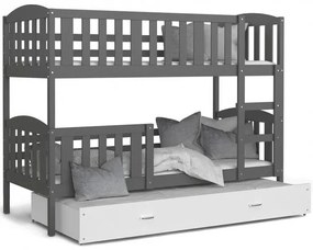 Dětská patrová postel KUBU 3 190x80 cm ŠEDÁ BÍLÁ