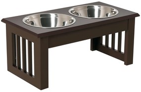 PawHut sada misek pro psy 2 nerezové misky na krmivo, zvýšená miska pro kočky, MDF, snadná údržba, káva, 44x24x15cm| Aosom