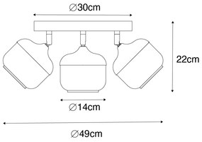 Designové bodové svítidlo černé se zlatem a kouřovým sklem 3-světlo kulaté - Kyan