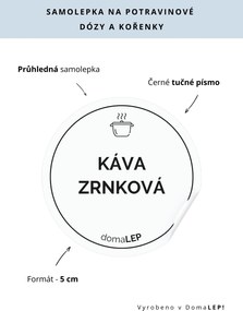 KÁVA ZRNKOVÁ – průhledná samolepka na dózu, tučné písmo, 5 cm | DomaLEP