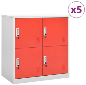 Uzamykatelné skříně 5 ks světle šedé a červené 90x45x92,5 cm 3095229
