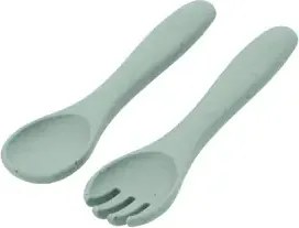 KikkaBoo Příbor 2-dílný Platinum Silicone Sage / od 6 měsíců