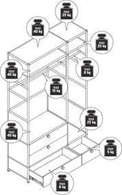 Tchibo - Kovová šatní skříň »Cn3« se 2 šatními tyčemi a 4 zásuvkami - barva: bílá