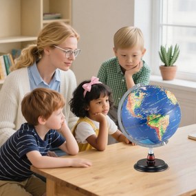Costway Ø30 cm Osvětlená koule s dřevěným podstavcem. Vzdělávací/geografický