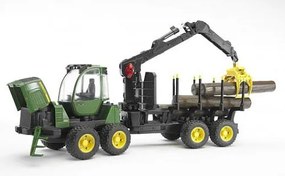 Bruder 02133 John Deere 1210E lesnický traktor s přívěsem nakládacím ramenem