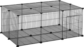 PawHut DIY Výběh pro malé zvířata s 22 síťovými panely a dveřmi pro králíky a morčata 105x70x45 cm Černý