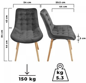 MIADOMODO Sada prošívaných jídelních židlí, tmavě šedá 4 ks