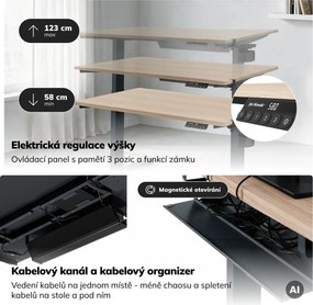 Elektrický stůl s regulací výšky ergonomický antracitový/dub sonoma,1200x600 mm: ARIA