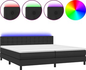 Box spring postel s matrací a LED černá 200x200 cm umělá kůže 3134243