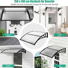 Costway Stříška na přední dveře Stříška z hliníku a polykarbonátu 150 x 100 x 28