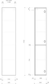 Sapho ESPACE skříňka 35 x 172 x 32 cm 1x dvířka levá/pravá dub alabama ESC330-2222