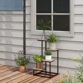 Outsunny Kovový a Dřevěný Stojan na Rostliny s Květinami 4 Úrovně Průmyslový Styl 40L x 40Š x 75,5V cm