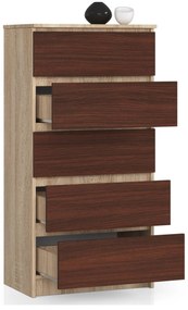 Komoda Kuba 60 cm - 5 šuplíků dub sonoma/wenge