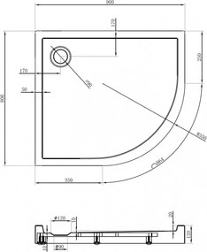 Mexen Flow+, čtvrtkruhová asymetrická sprchová vanička, levá, 90 x 80 cm, bílá lesklá, 46Q108090LH