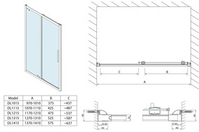 Polysan LUCIS LINE sprchové dveře 1100mm, čiré sklo DL1115