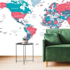 Tapeta mapa světa s pastelovým nádechem - 450x300 cm