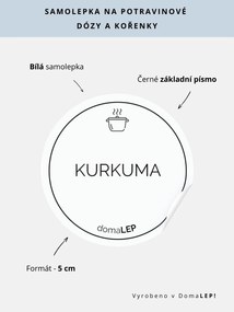 Samolepka na kořenky KURKUMA bílá 5 cm základní písmo