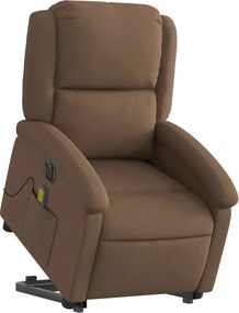 Elektrické zvedací masážní polohovací křeslo hnědé textil 3204204