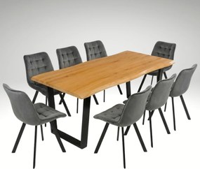 Vikio Jídelní set pro 8 osob 180x90 cm dub noha U šedá židle VJS158-8S-S