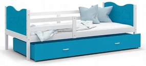 Dětská postel MAX P 80x160cm s bílou konstrukcí v modré barvě s motivem vláčku