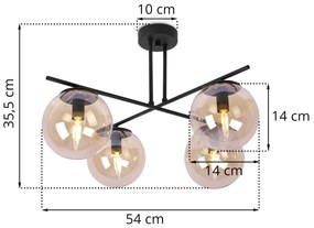 Stropní svítidlo Paris, 4x medové skleněné stínítko
