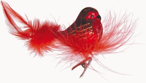 Ručně malovaná, foukaná vánoční ozdoba's péřovým ocáskem Birds