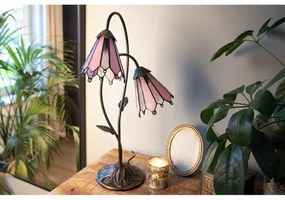 Stolní lampa Tiffany Flowerbell pink – 35x18x61 cm