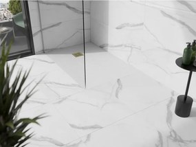 Mexen Stone+, obdélníková vanička z minerálního kompozitu 100 x 70 cm, bílá, zlatá lesklá krytka, 44107010-G