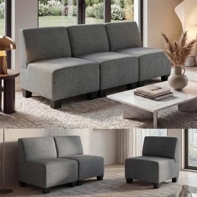 Modulární 3místná rozkládací pohovka Lyon, látka/textil ~ šedá, bez područek