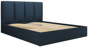 OnaDnes -20% Modrá látková dvoulůžková postel MICADONI Pyla 140 x 200 cm s úložným prostorem