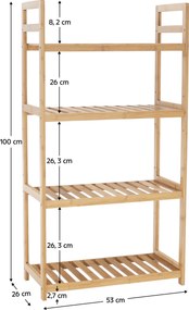 4-policový regál, přírodní bambus, FIORE TYP 2