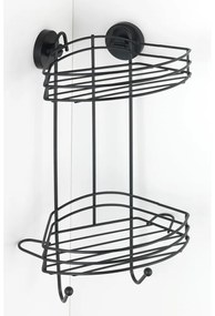 Černá rohová dvoupatrová polička do koupelny Wenko Vacuum-Loc® Pavia, výška 43 cm
