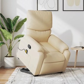 Zvedací masážní polohovací křeslo krémové textil 3204845