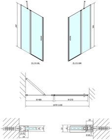 Polysan, ZOOM LINE BLACK sprchové dveře 1100mm, čiré sklo, ZL1311B