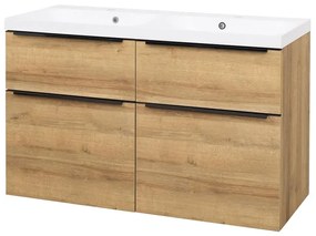 Mereo Mereo, Mailo, koupelnová skříňka s umyvadlem z litého mramoru 121 cm, bílá, dub, antracit, CN523MB