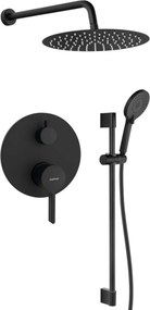 Sapho Iconic - Sprchový set s baterií pod omítku, s tělesem, průměr 30 cm, matná černá AF042B-02