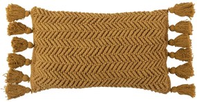 Hořčicově žlutý bavlněný polštář J-line Bode 60 x 30 cm