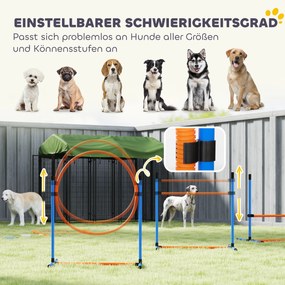 PawHut Agility set pro psy 11dílné agility vybavení pro psy se 2 tunely Výškově nastavitelný skákací kruh a překážky Slalomová tyč