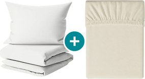 Sada krepového povlečení DENYX BLEND světle krémové, hotelová kapsa + prostěradlo Jersey 90 x 200 cm šedobéžové, jednolůžko