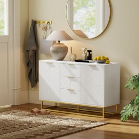 HOMCOM Moderní Komoda se 3 Zásuvkami, 2 Dveřmi a Regulovatelnou Policí pro Obývací Pokoj a Kuchyň, 120x40x76 cm, Bílá